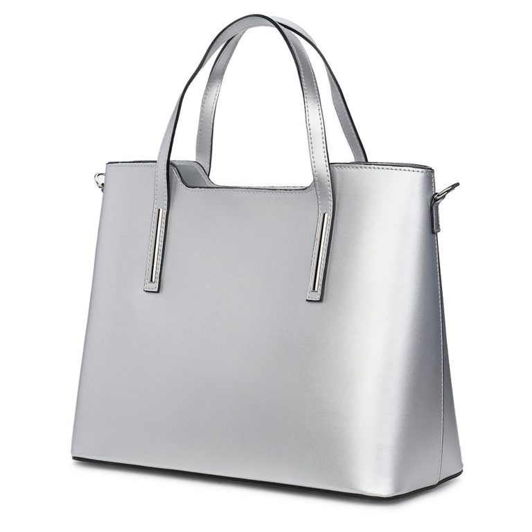 Geanta Dama Piele Argintie - Genti Dama Piele Naturala