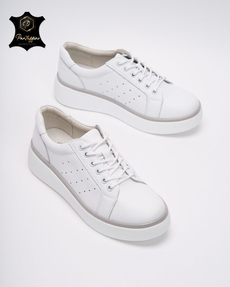 Adidasi Albi Dama Piele Naturala - Colectie Noua|Pantoffino