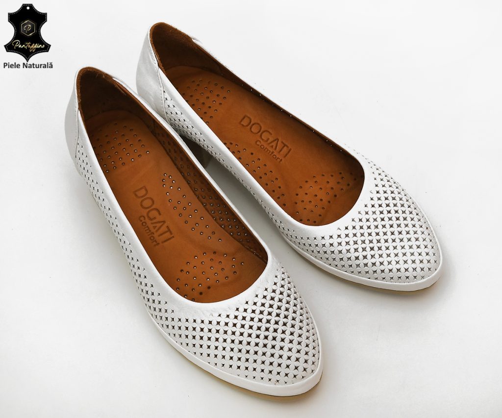 Pantofi Albi cu Toc Piele Naturala | Pantoffino