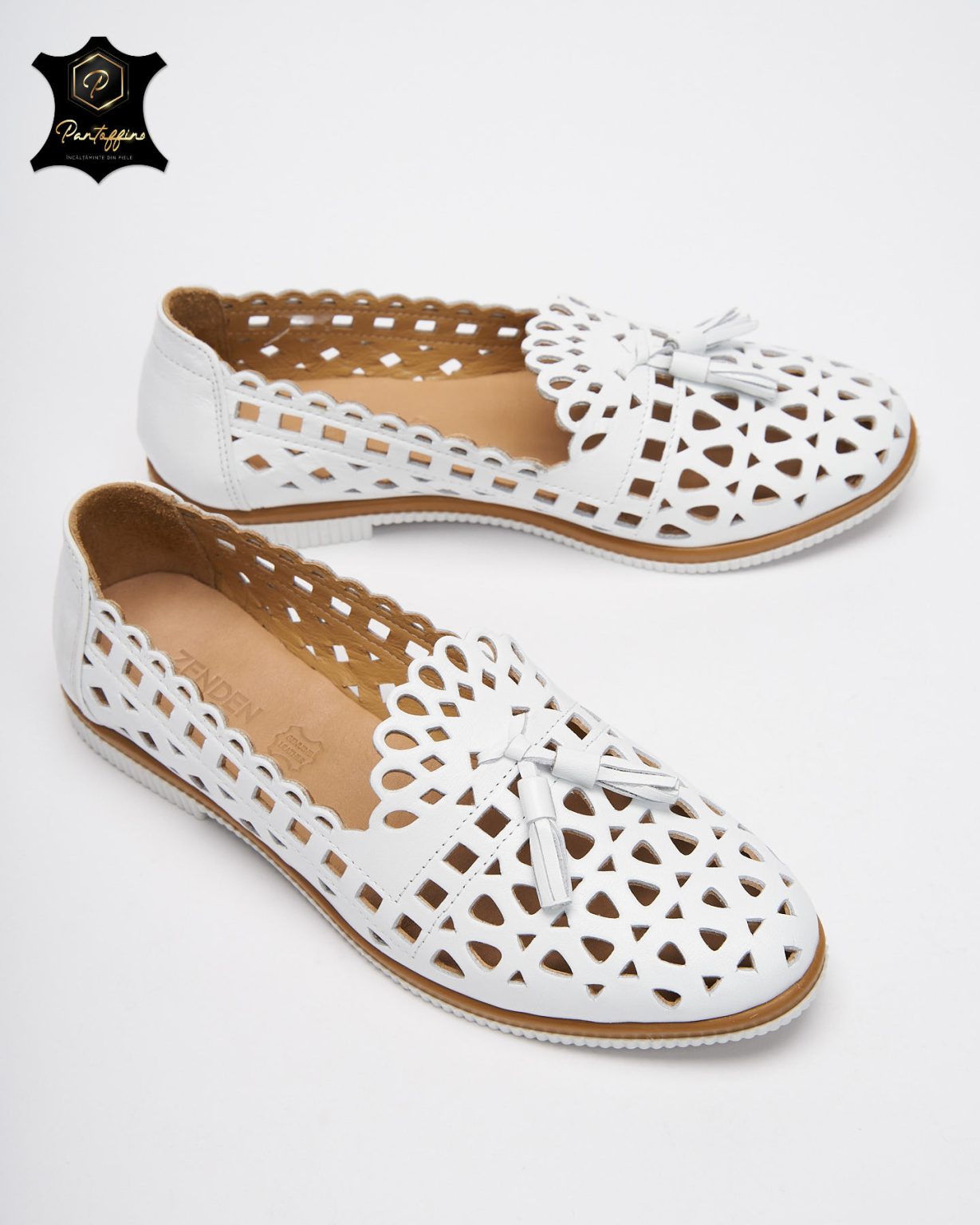 Pantofi Albi Dama Piele Naturala - Colectie Noua|Pantoffino