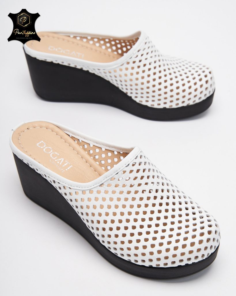 Papuci Albi Dama Piele Perforata - Colectie Noua|Pantoffino