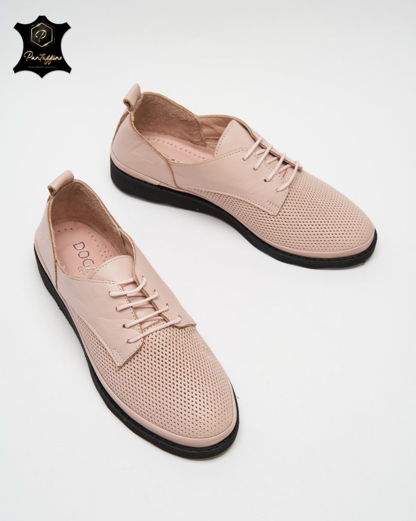 Pantofi Roz Dama Piele Perforata - Colectie Noua|Pantoffino