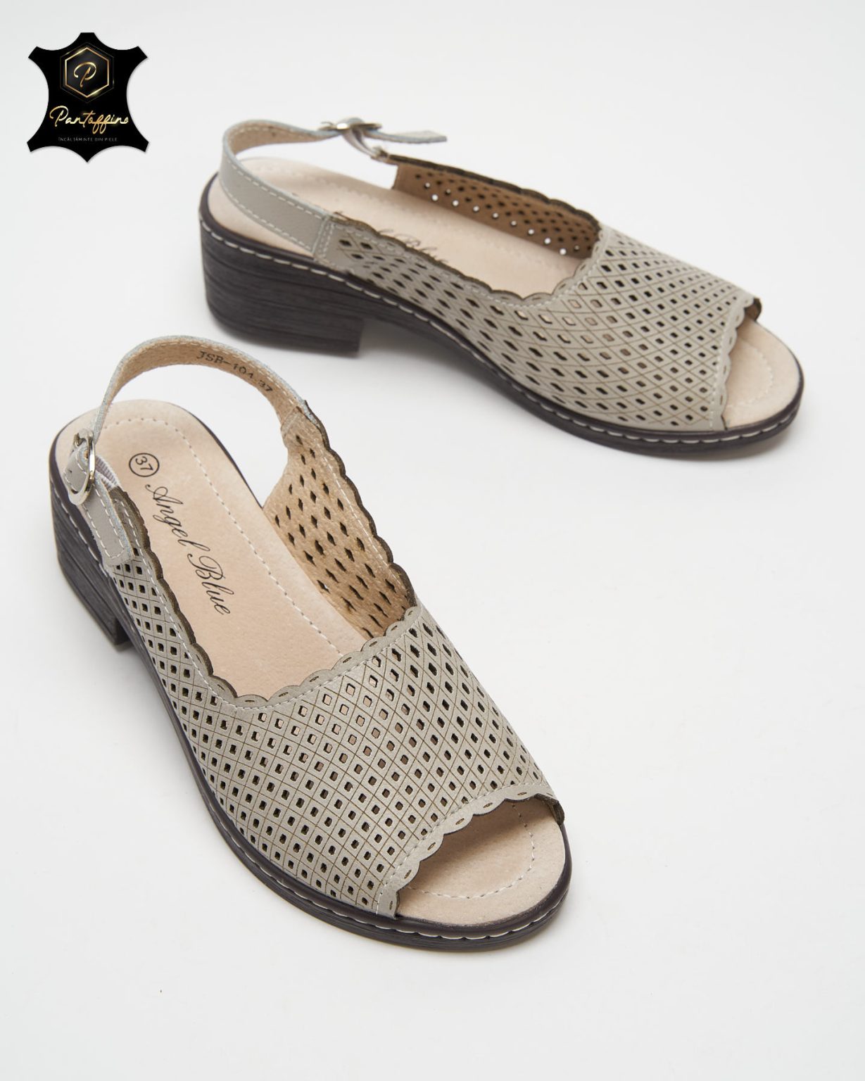 Sandale Dama Gri Piele Perforata - Colectie Noua|Pantoffino