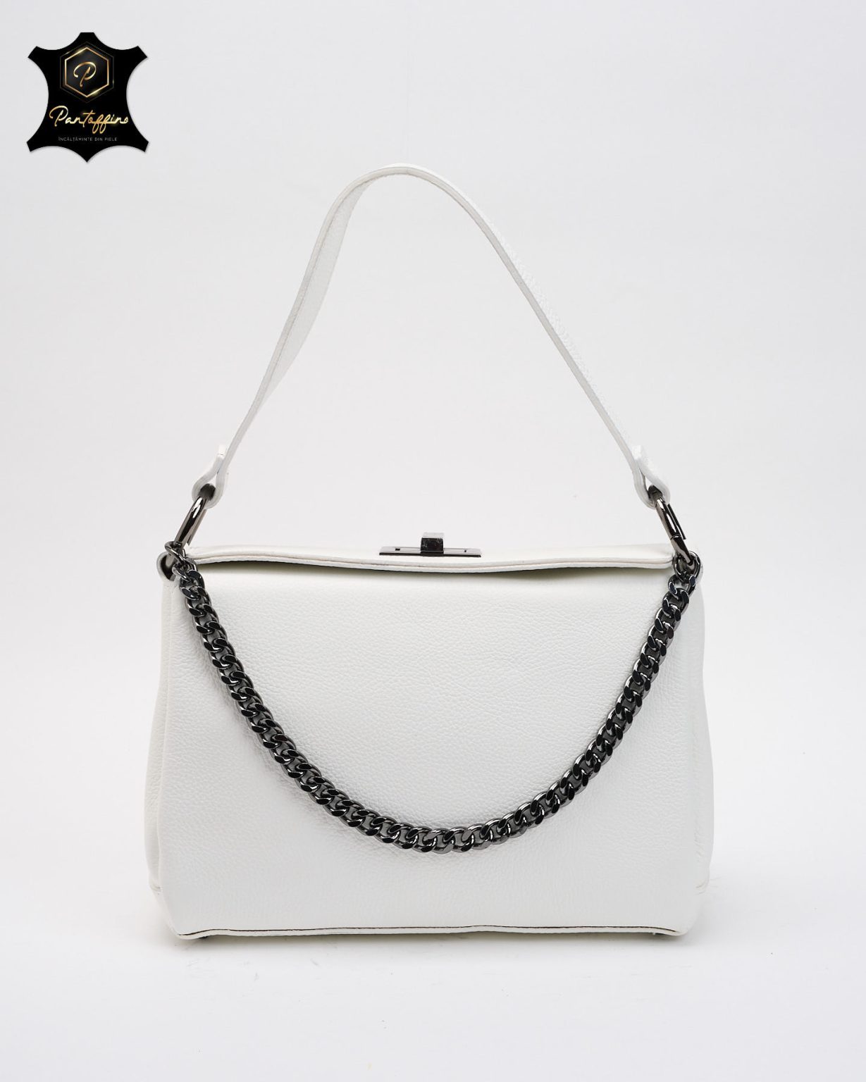 Geanta Alba Piele Naturala Dama - Colectie Noua | Pantoffino